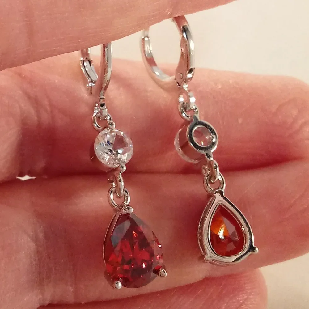 Jewelry | 18k White Gold Filled Pear Tear Shaped Ruby Red Diamond ...